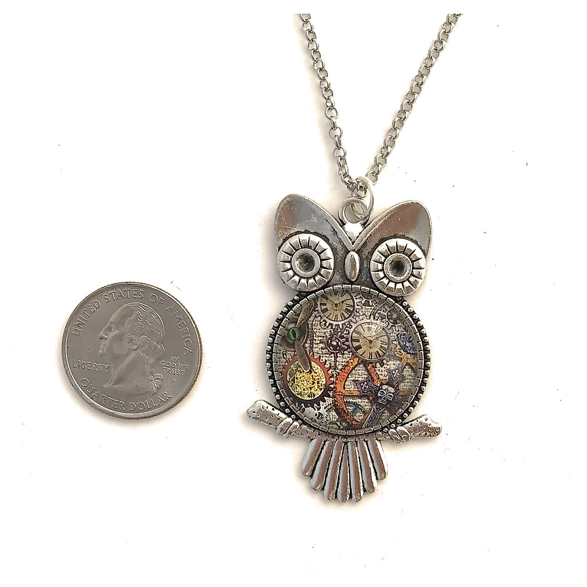 Steampunk Owl Necklace for Women - Glass Cabochon Pendant - Handmade