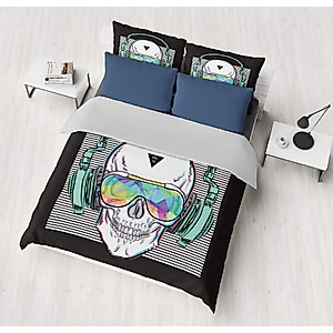 SHOMPE Music Skull Comforter Sets Full Size Boys Punk Rocker Skull Printed Bedding