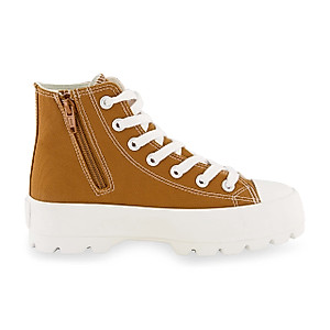 CUSHIONAIRE Women's Vespa high top Canvas Sneaker +Memory Foam and Side Zipper, Tan 9