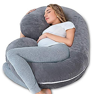 INSEN Pregnancy Pillows, C Shaped Pillows for Sleeping Support, Maternity Body Pillow Pregnant Women with Removable Velvet Cover, Gray, 58 Inch