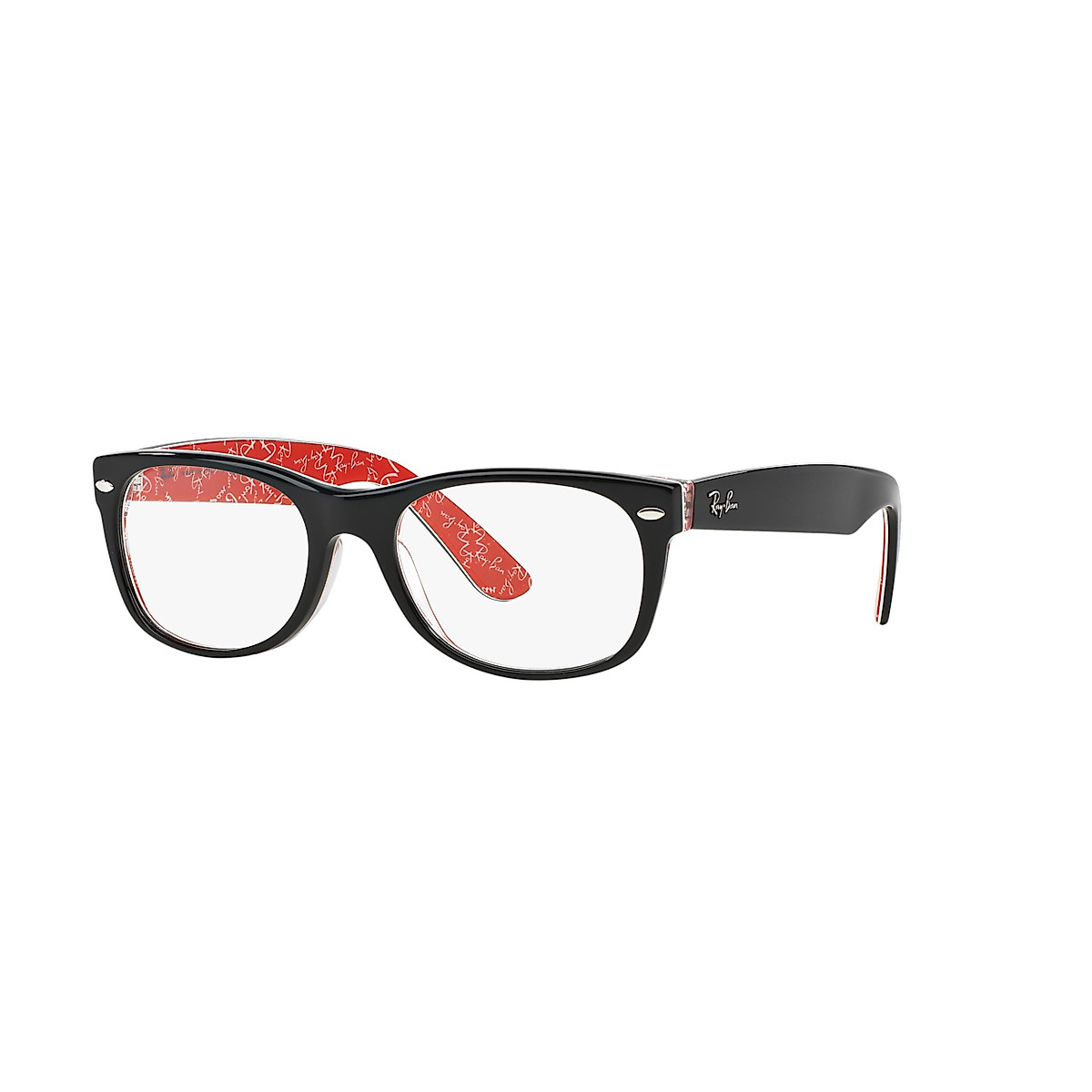 Ray-Ban RX5184 New Wayfarer Square Prescription Eyeglass Frames, Black on Texture Red/Demo Lens, 52 mm