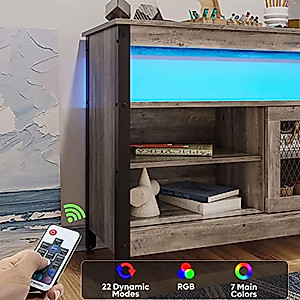 Bestier LED Buffet Sideboard, Farmhouse Storage Cabinet with Sliding Door, Open Compartment, Wood Coffee Bar Wine Bar with Adjustable Shelves - Grey