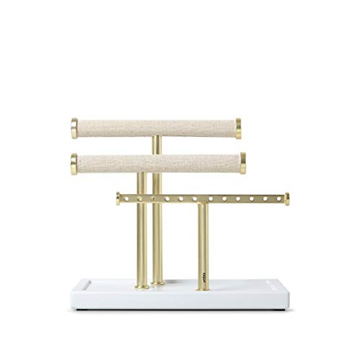 Umbra Trigem Three Tiered Tabletop Organizer for Necklace, Bracelets and Earrings, 3, White Brass