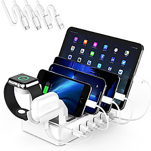 Multiple Charging Station Charger Station - Presents for Him Her Charging Station for Multiple Devices, 6 Ports USB Charging Dock for Phone|Earhead|Watch Stand, Fast Docking Station