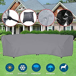 UCARE Curved Sofa Cover Outdoor Couch Sectional Protector Waterproof Half Moon Sofa Set Cover with Windproof Elastic Cord for Garden Lawn Indoor Grey (89.7x45.6x33.8in/228x116x86cm)