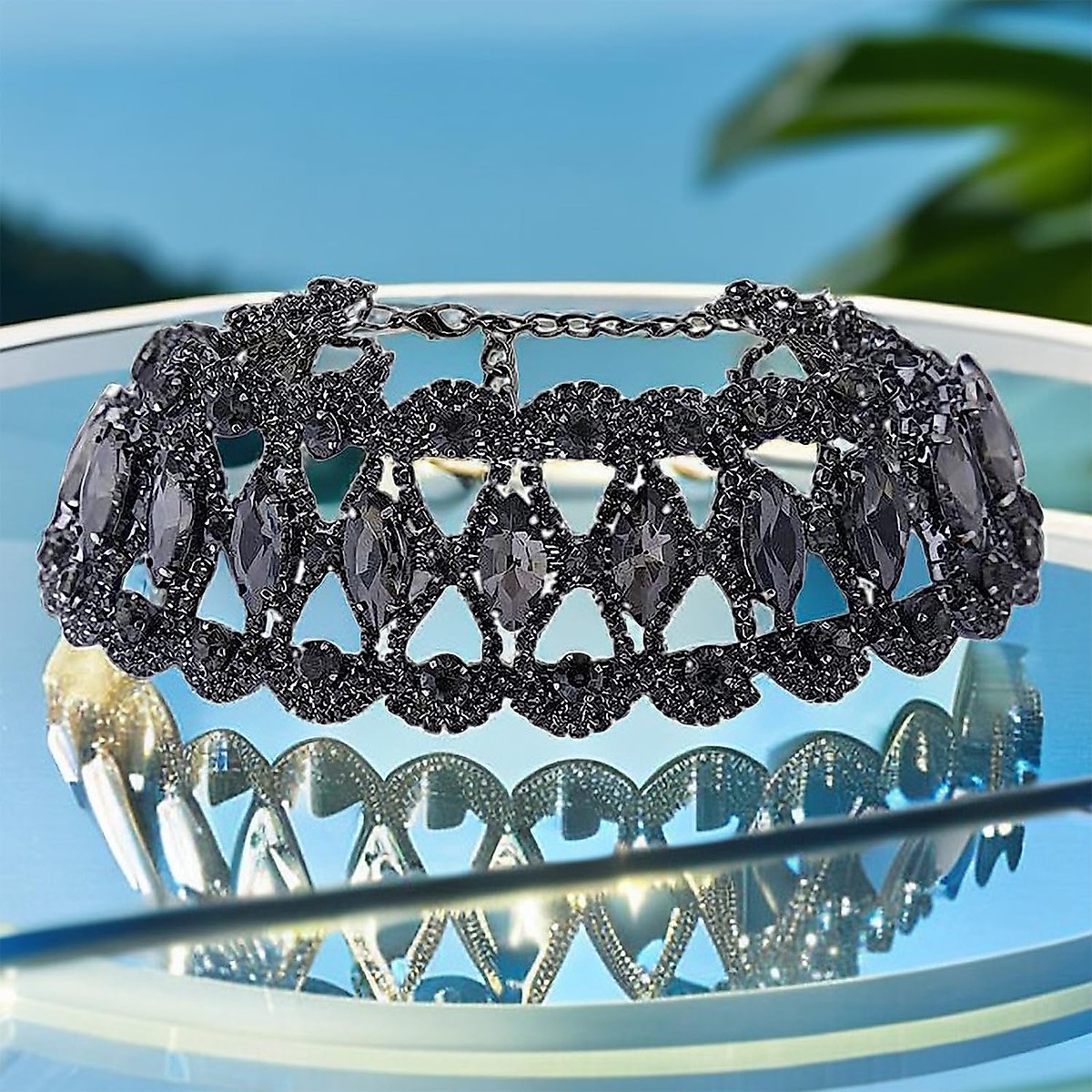 NABROJ Black Choker Chunky Necklaces for Women Y2k Pirate Jewelry, Wide Diamond Rhinestone Flower Gothic Choker Summer Necklace 90s Jewelry for Women Sexy-HL21 Black