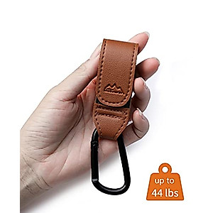 yueqian Stroller Hooks Bag Hooks for Hanging Diaper Bags Multipurpose Hooks for Grocery Shopping ​Bags Premium Vegan Leather Pram Straps Baby Stroller Hooks 2Pcs (Brown)