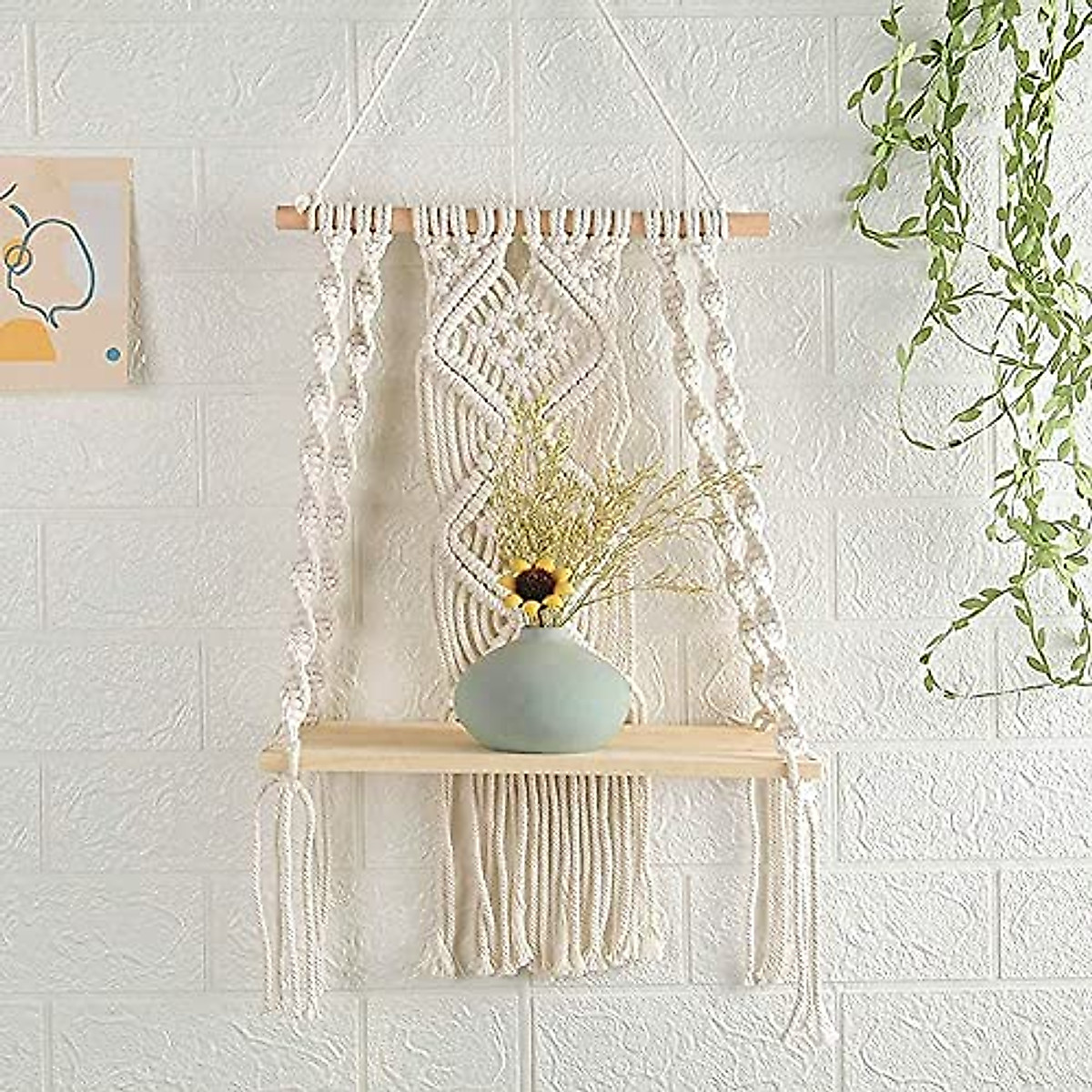 Ywreeddace Macrame Wall Hanging Shelf，Handmade Boho Rope Plant Hanger Holder for Decor
