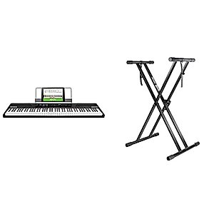 Alesis Recital | 88 Key Beginner Digital Piano/Keyboard with Full Size Keys & RockJam Xfinity Heavy-Duty, Double-X, Pre-Assembled, Infinitely Adjustable Piano Keyboard Stand with Locking Straps