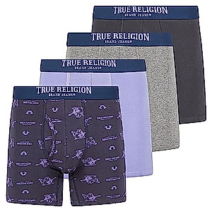 True Religion Mens Boxer Briefs Cotton Stretch Underwear for Men Pack of 4 Purple