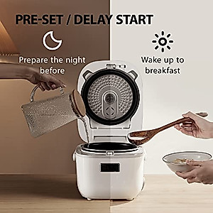 Toshiba Mini Rice Cooker, 3 Cups Uncooked Small Rice Cooker, Steamer & Warmer, With Fuzzy Logic And One-Touch Cooking, 24 Hour Delay Timer And Auto Keep Warm Feature, White