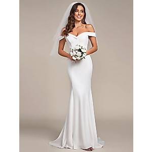 Ever-Pretty Womens Long Off-Shoulder Mermaid Sexy Cocktail Party Dresses with Sleeves Ball Gowns White US16