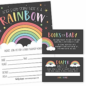 25 Rainbow Baby Shower Invitations, 25 Book Request Baby Shower Guest Book Alternative, 25 Baby Shower Diaper Raffle Tickets For Baby Shower Games To Play, After Every Storm Diaper Raffle Cards