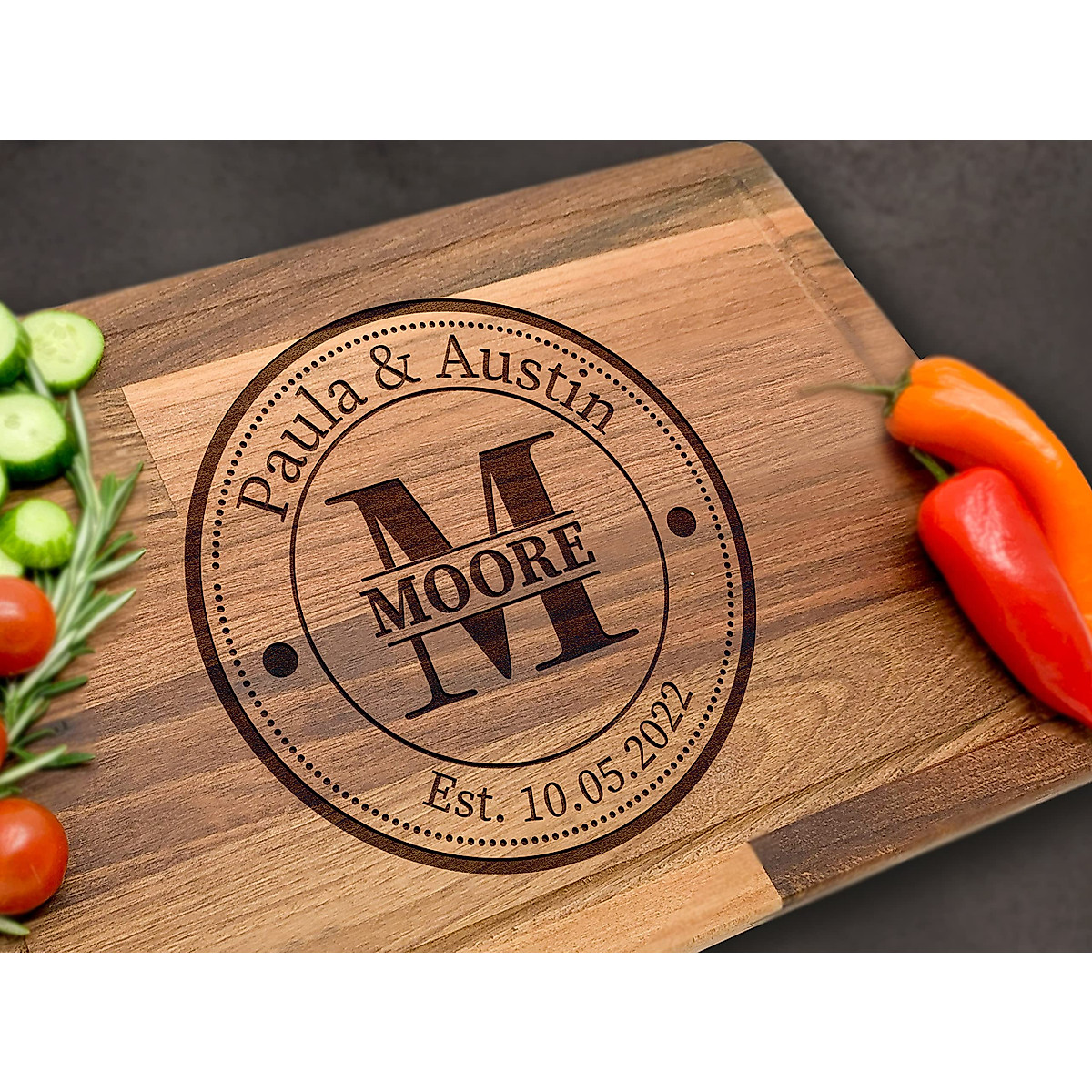 Personalized Cutting Board, Perfect Gifts for Couples or Parents, Customizable Christmas Gifts, Wedding, Anniversary, House Warming Gift Idea, Wooden Kitchen Decor New Homeowners (Bamboo, Large)