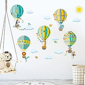 decalmile Animals in Hot Air Balloons Wall Decals Giraffe Elephant Kids Wall Stickers Baby Nursery Childrens Bedroom Wall Décor