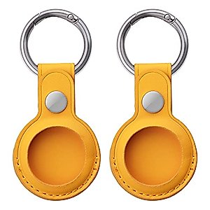 Tomorotec 2-Pack Anti-Lost PU Leather Protective Case for AirTag, Safety Protector Case Cover with Keychain Ring for Apple AirTag Tracking Locator Tracker Finder (Yellow)