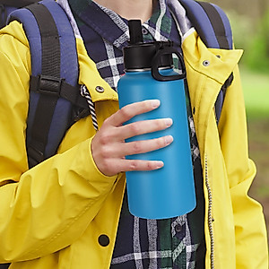 Volhoply 32oz Insulated Water Bottles Bulk 8 Pack with Straw Lid & Spout Lid,Stainless Steel Sports Water Bottle,Double Wall Vacuum Cups,Leakproof Wide Mouth Metal Flask for Hiking,Camping(Blue,8)