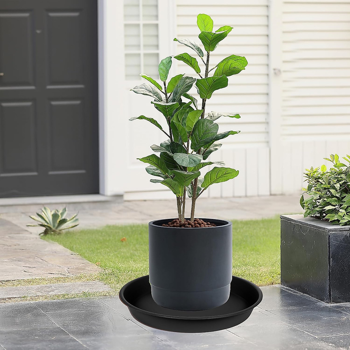 Angde 2 Pack of Plant Saucer 14 inch, Plastic Plant Saucers 14" Round, Flower Trays for Indoors Outdoor, Plant Drip Trays for Pots, Plant Water Tray for Planter 13-15" (14", Black)