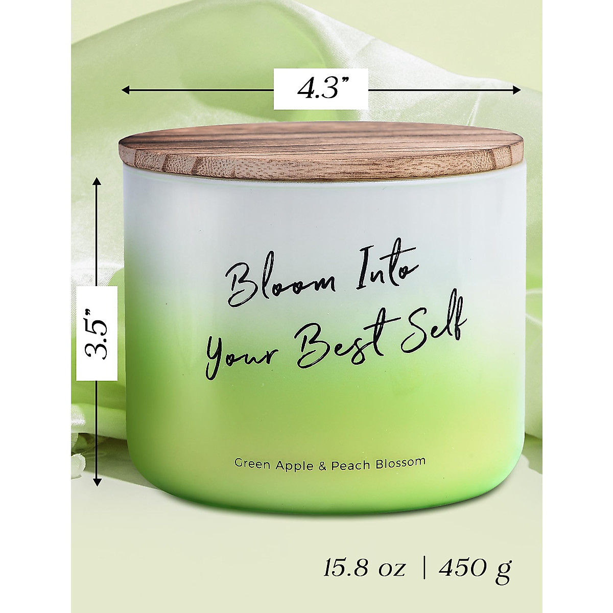 Green Apple Peach Blossom Candle | Natural Soy 3-Wick Scented Candle Large 15.8 oz | Apple Scented Candle | Bloom Into Your Best Self Holiday Candle Gifts, Aromatherapy Relaxing Candle for Women & Men