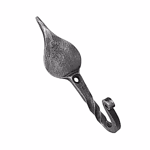 Living Ideas Hand Forged Metal Wall Hook Wrought Iron Handmade Wall Mounted Rustic Coat Leaf Hook Blacksmith Wall Mounted Kitchen Towel Hooks Rack Black Antique Finish Wall Hooks