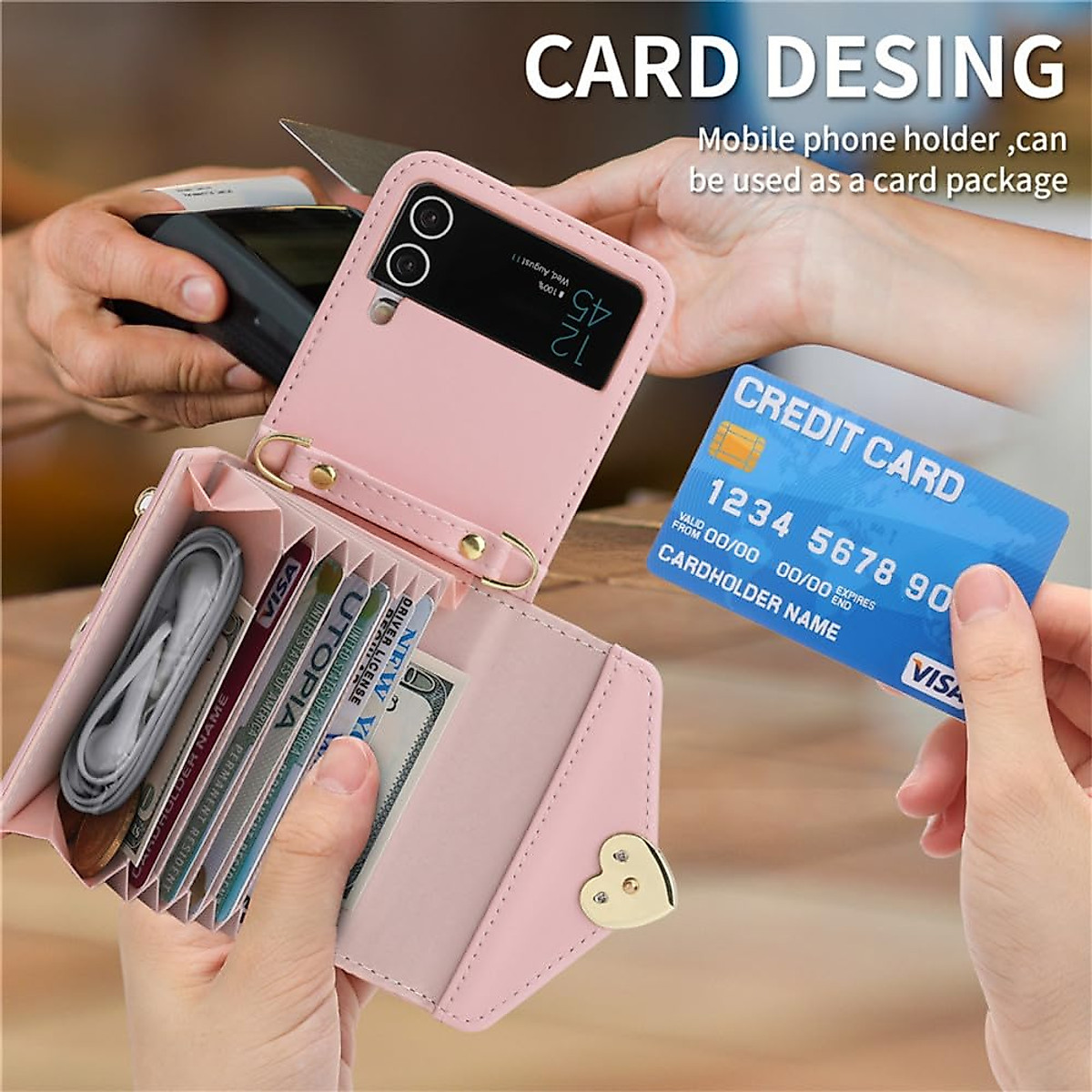 Case for Samsung Galaxy Z Flip5/Flip4/Flip3,Leather Crossbody Hinge Protection Phone Case with Card Slot Holder,Purple,for Galaxy Z Flip 4