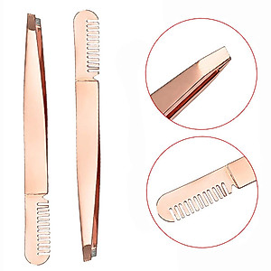 Amaok Eyebrow Tweezer with Comb - Tweezer Slant Tip, Professional Stainless Steel Slant Tip Tweezer - The Best Gold Precision Eyebrow Tweezers