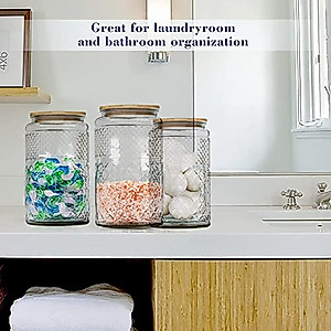 1 Gallon Cookie Jar, Wide Mouth Large Glass Jars with Bamboo Lid, Airtight Storage Food Kitchen Counter Containers for Candy, Flour, Oats, Coffee Bean, Pet Treats, Laundry Pods, Laundry Detergent