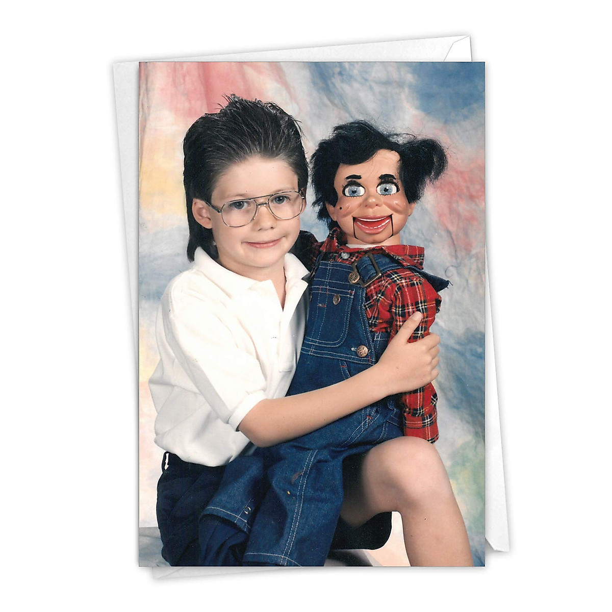 NobleWorks - 1 Happy Birthday Notecard with Envelope - Funny Photos, Bday Celebration Greeting - Puppet Boy C6434BDG