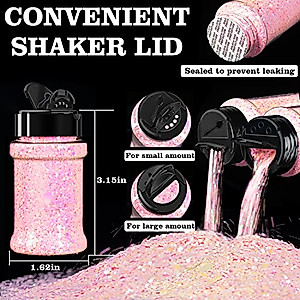 Holographic Chunky Glitter 50g Pink Body Glitter with Multi-Shapes 50g/1.76oz Sparkle Glitter for Body Face Eye Hair Makeup Glitter for Resin Project+Quick Dry Makeup Glue