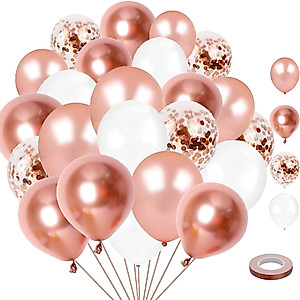 Rose Gold Confetti Balloons - 50 Pcs 12 In White and Rose Gold Latex Balloons,Rose Gold Metallic Balloons for Birthday Wedding Engagement Bridal Shower Bachelorette Party Decorations