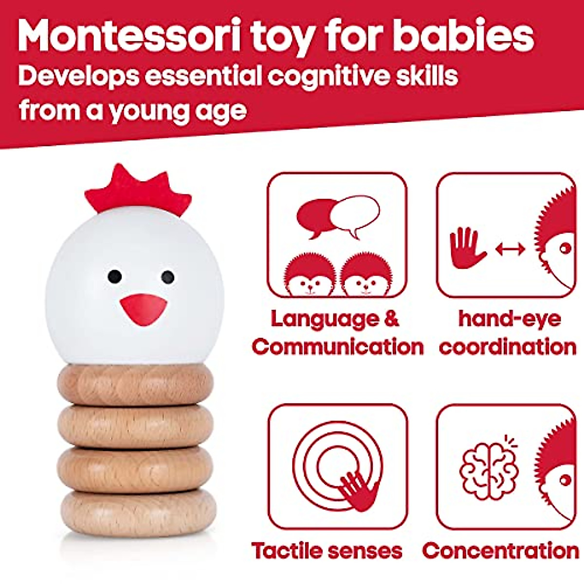 Kipod Wooden Baby Toy- Newborn Teething Toy & Wooden Baby Rattles 0-6 Months - All-Natural and Safe Material Wooden Rattle for Baby - Premium Wood Baby Teether Toy with Smooth Edges - Cute Chick