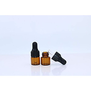 50Pcs Amber Glass Dropping Bottles 1ml Mini Essential Oil Dropper Bottles Empty Travel Perfume Sample Vials Containers with Glass Eye Dropper and Cap in Box(2 Droppers Included)