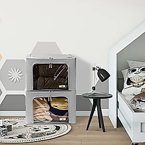 Sorbus Storage Bins - Foldable Stackable Container Organizer Set with Large Window & Carry Handles, Bedroom Closet Organization for Bedding, Linen, Clothes