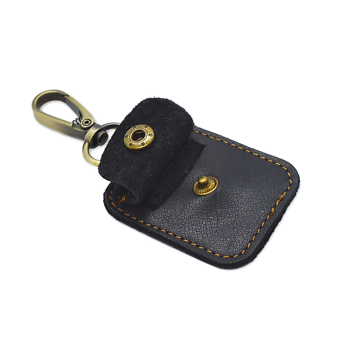 AA Medallion or Coin Holder, Leather Key Chain Snap Open Leather Case (Black)
