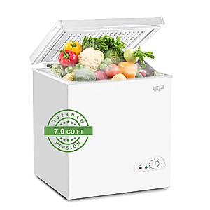 KRIB BLING Chest Freezer Krib Bling Adjustable Thermostat Compact Freezers with Removable Storage Basket for House Kitchen Garage Basement (7.0 cu.ft, White)