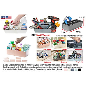 New Plastic Portable Makeup Organizer Caddy Tote Divided Basket Bin with Handle, for Bathroom Storage - Holds Blush Makeup Brushes, Eyeshadow Palette, Lipstick - Extra Large Made In USA (Mint)