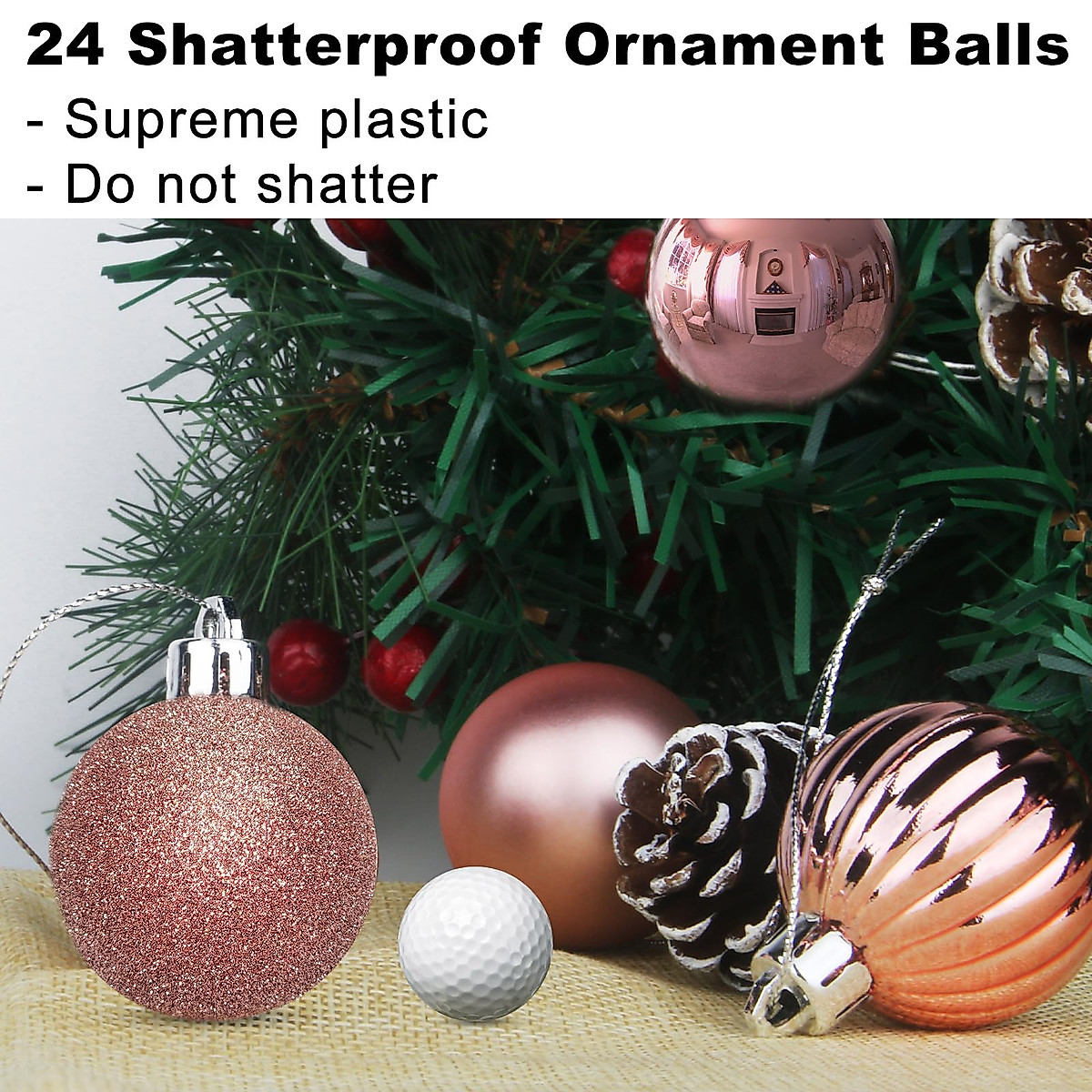 Rose Gold 3.2" Large Christmas Balls - Christmas Tree Decoration Ornaments Shatterproof Hanging Balls for Birthday Halloween Holiday Wedding Decorations Set of 24pcs