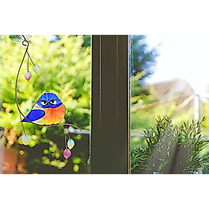 Lolitarcrafts Grumpy Owl Stained Glass Suncatcher Bluebird Stained Glass Window Hangings Glass Painting Bird Hanging