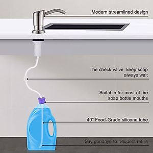 GAGALIFE Built in Counter Soap Dispenser (Brushed Nickel) for Kitchen Sink and Extension Tube Kit, Anti-Leakage Upgrade with 40" Tube No More Top Refill