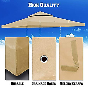 BenefitUSA Replacement Canopy Top Cover for 10'X10' Gazebo Polyester Double Tiers for Outdoor Garden Patio Pavilion Sunshade (Beige)