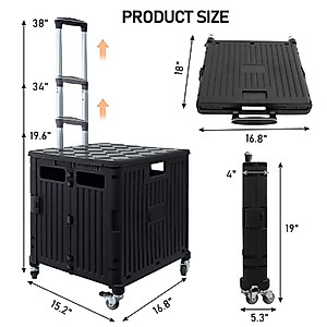 Foldable Utility Cart with Wheels, Collapsible Rolling Cart with Telescoping Handle, 360°Rotate Wheel Folding Utility Cart for Storage Office Use