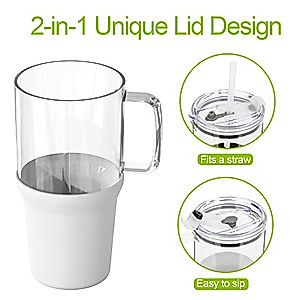 Zenbo 32 oz Drinking Glass Tumbler with Handle, Iced Coffee Cup with Straw and Lid, Reusable Glass Water Cup With Silicone Sleeve Fits In Cup Holder, Dishwasher Safe