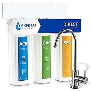 Express Water Direct Water Filtration System – 3 Stage Direct Water Filter System with Chrome Faucet – Under Sink Water Filter – Sediment, Activated Carbon Block, and Granular Activated Carbon Filters