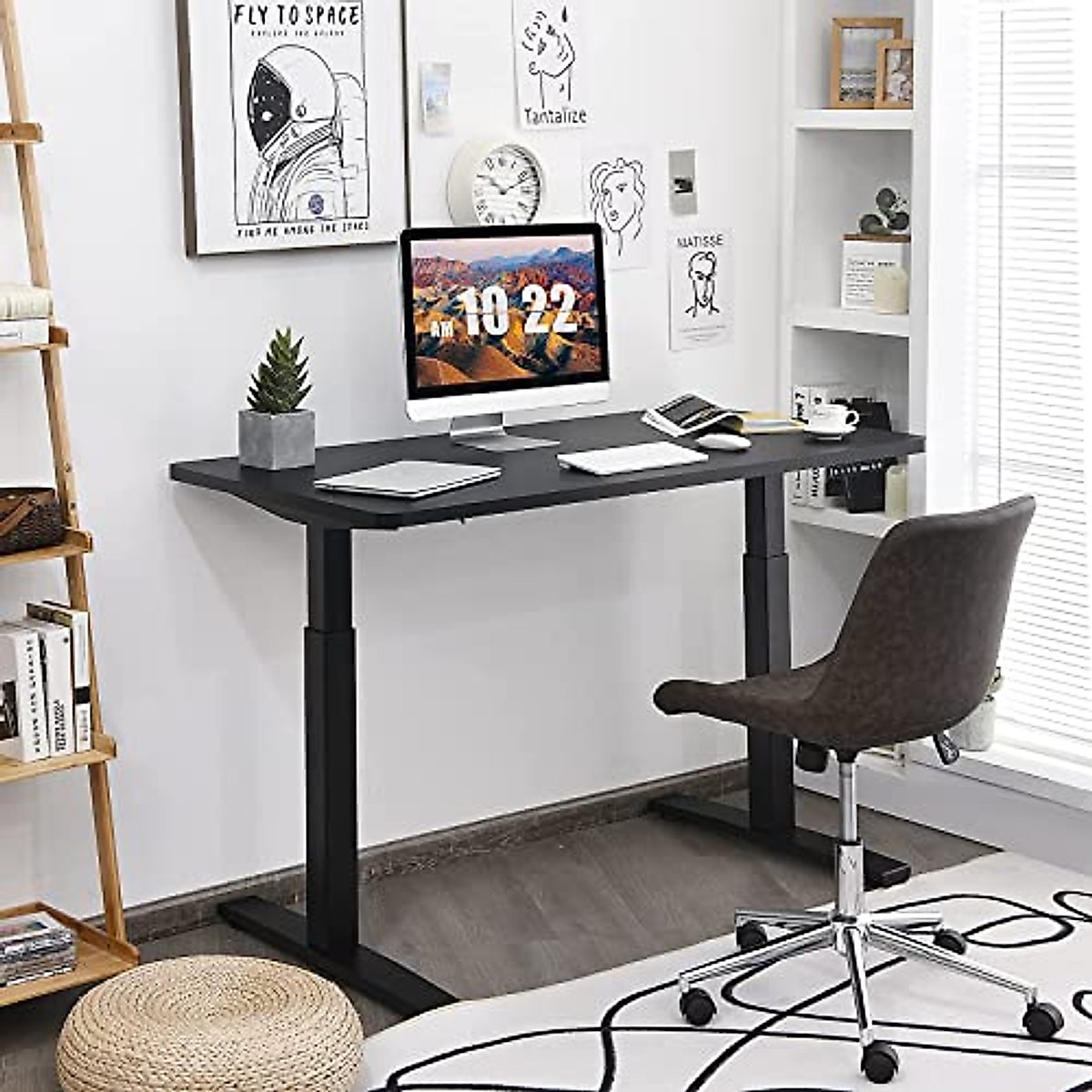 Tangkula 55 x 28 Inches Universal Relevance Table Top, Solid One-Piece Wooden Desktop for Height Adjustable Electric Standing Desk Frame, Rectangular Countertop for Stand Up Desk (Black)