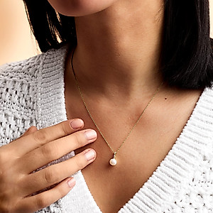 RS Pure by Ross-Simons 6-6.5mm Cultured Pearl Pendant Necklace With Diamond Accents in 14kt Yellow Gold. 18 inches