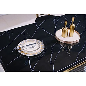 Anewsun Dining Room Table, Luxury 72 Inch Rectangular Black Texture Top with Gold X-Base Modern Dining Table for 6