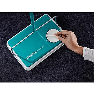 Leifheit Floor Sweeper, Carpet Sweeper,Carpet Sweeper Regulas, Turquoise, with Height Adjustment; 3 Sweeping Brushes; Sweeping Width 22 cm