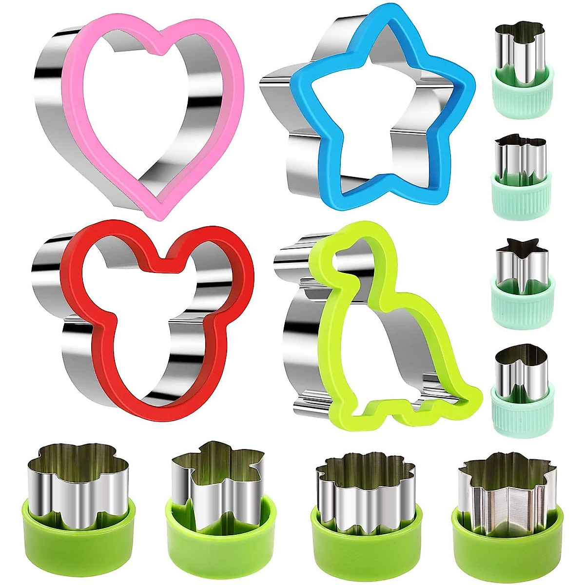 Sandwich Cutter Set, Including 4 Sandwich Cutters Shaped Like Dinosaur, Star and Heart and 8 Vegetable Cutters, Suitable For Children