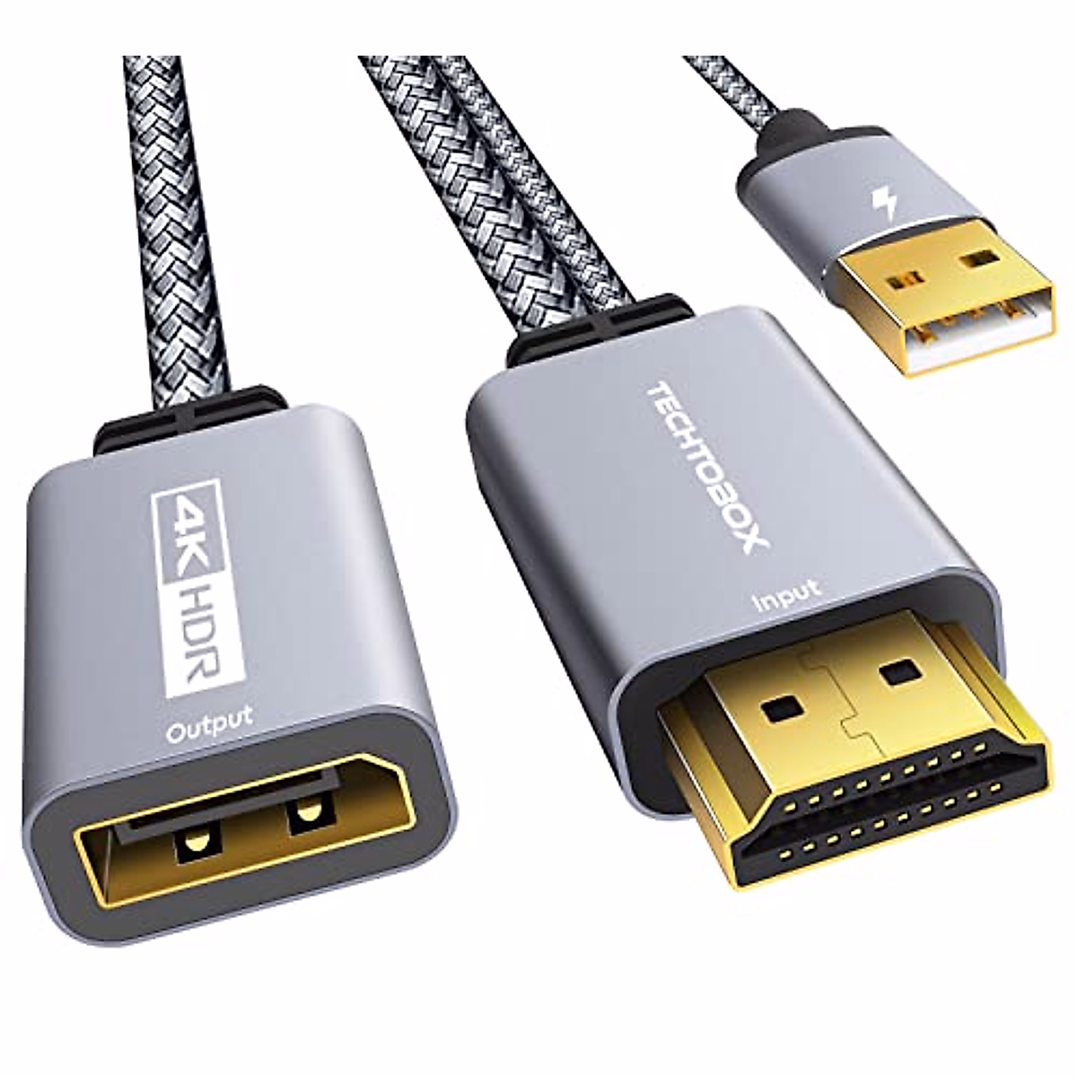 TECHTOBOX HDMI to DisplayPort Adapter 4K@60Hz [Braided, High Speed] HDMI Male to DP Female Converter Cable Compatible for PC Graphics Card Laptop Mac Mini NS PS5/4 Xbox One/360