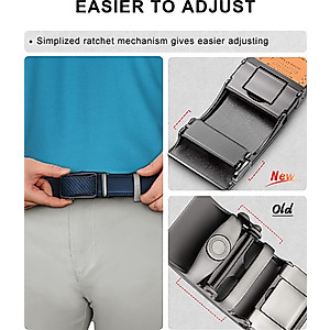 KEMISANT Mens Ratchet Belt 2 Units,Sliding Belt For Gift Mens Dress Casual 1 3/8",Size Adjustable(Black/Blue,38"-44" Waist Adjustable)